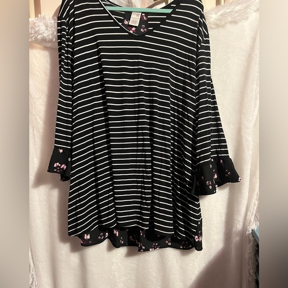 Terra & Sky | Tops | Terra Sky 3x Blouse Black Stripes With Floral Trim ...